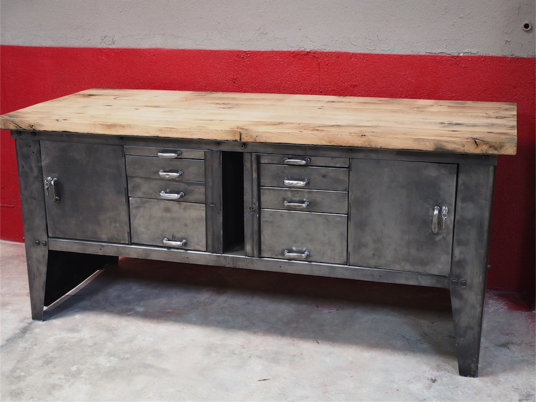 grand etabli bureau console industriel biguet atelier Renault